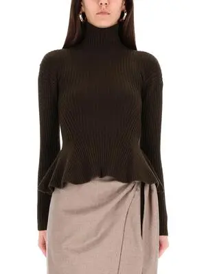Max Mara Peplum Turtleneck Sweater - Green