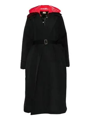 Plan C Belted Hooded Trench Coat - Black