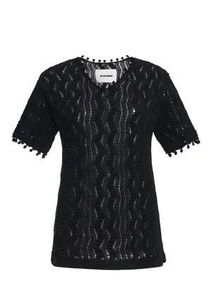 JIL SANDER Cotton Crochet Top - Black