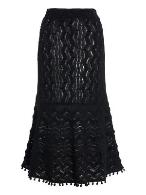 JIL SANDER Cotton Crochet Midi Skirt - Black