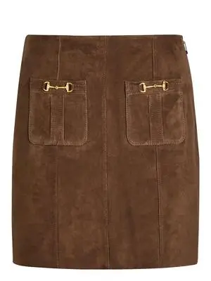 Rixo Suede Mini Skirt With Horsebit Embellishment - Brown