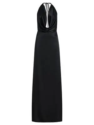 Eterne Stretch-silk Satin Maxi Halter Dress - Black