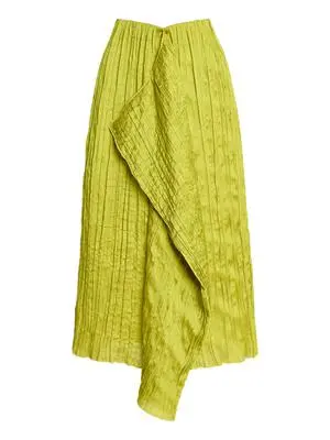 Staud Mai Crinkled Satin Midi Skirt - Green
