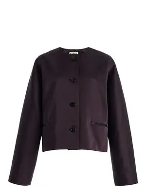 Staud Liz Cropped Satin Coat - Brown