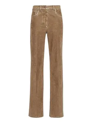 FERRAGAMO Garment-dyed Flocked Velvet Bootcut Pants - Neutral