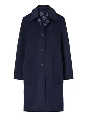 Tory Burch Wool Jacquard Coat - Blue