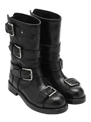 Dolce & Gabbana Leather Boots With Straps - Black