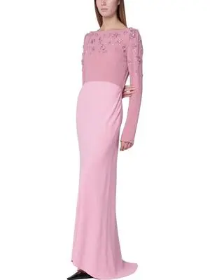 Alberta Ferretti Long Evening Dress With Bead Embroidery - Pink
