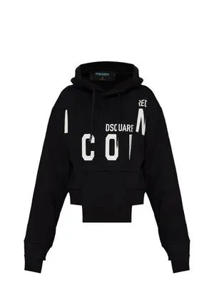 Dsquared2 Cotton Cropped Hoodie - Black
