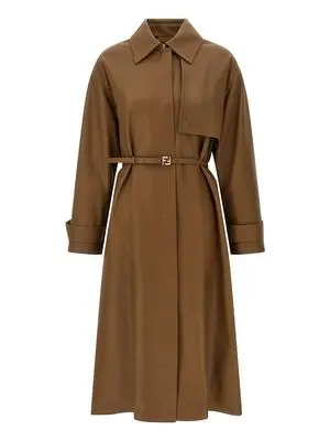 Fendi Nappa Leather Midi Trench Coat - Brown