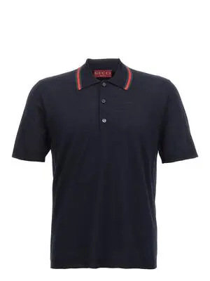 Gucci Web Ribbon Polo Shirt - Blue