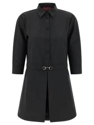 Gucci Morsetto Mini Wool Shirt Dress - Gray