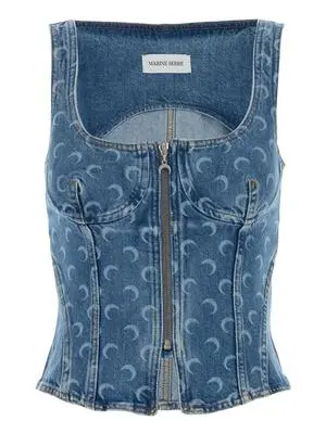 MARINE SERRE Moon Denim Bustier Top - Clear Blue