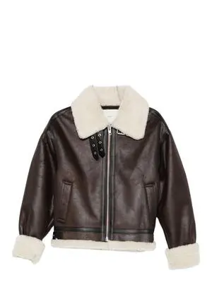 DUNST Faux Leather Shearling Jacket - Brown