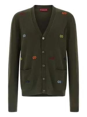 Gucci Gg Intarsia Cashmere Cardigan - Green