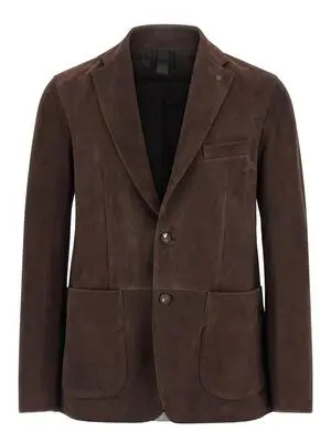 Tagliatore Single-breasted Suede Blazer - Brown