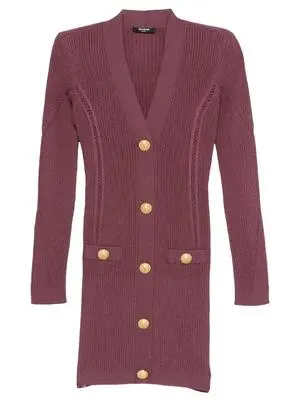 Balmain V-neck Knit Dress - Purple