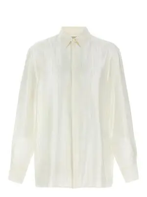 Saint Laurent Striped Satin Piqué Shirt - White
