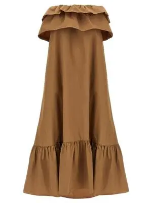 Saint Laurent Flounce Midi Dress - Brown