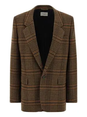 Saint Laurent Prince Of Wales Wool Single-breasted Blazer - Brown