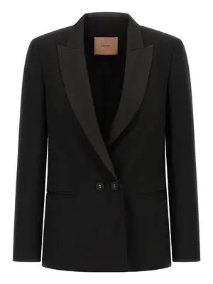 Twin-set Wool And Viscose Blend Twill Blazer - Black