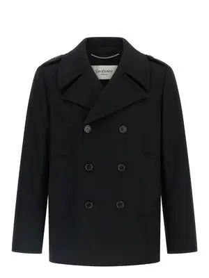 Saint Laurent Wool Double-breasted Coat - Black