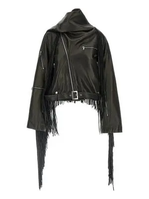 Rick Owens Cropped Scarf Flight Leather Jacket - Black