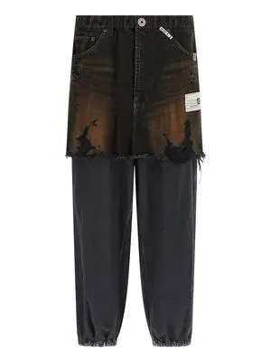 Mihara Yasuhiro Waist Layered Denim Pants - Black