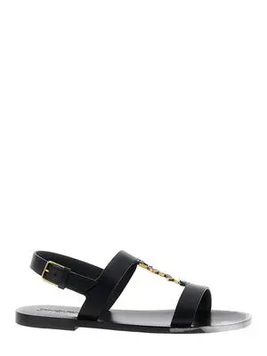 Saint Laurent Cassandre Leather Sandals - Black