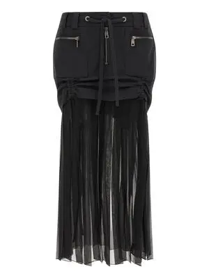 Dolce & Gabbana Twill And Chiffon Midi Skirt - Black