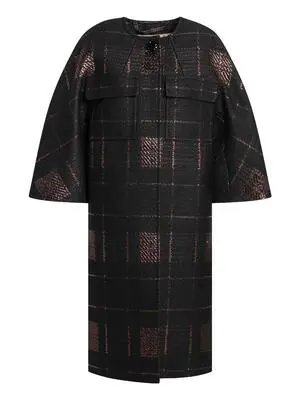 Max Mara Jacquard Lamé Check Cocoon Coat - Grey