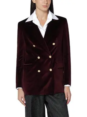 Tagliatore Velvet Double-breasted Jacket - Burgundy