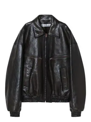 Acne Studios Leather Bomber Jacket - Green