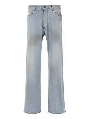 Balenciaga Distressed Wide Leg Jeans - Light Blue