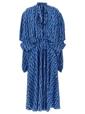 Balenciaga Braided Sweater Print Crêpe Midi Dress - Blue