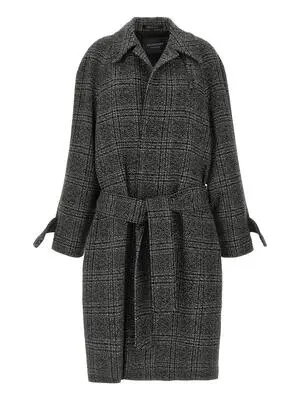 Balenciaga Wool Check One Layer Coat - Black