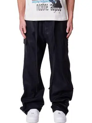 Mnml Ultra Baggy Side Snap Faux Leather Cargo Pants - Black