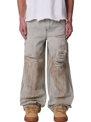 MNML Ultra Baggy Ripped Railroad Stripe Carpenter Jeans