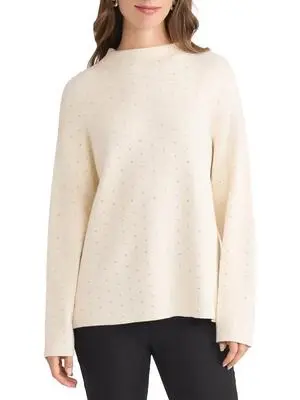 Jones New York Rhinestone Mock Neck Sweater - Jones White