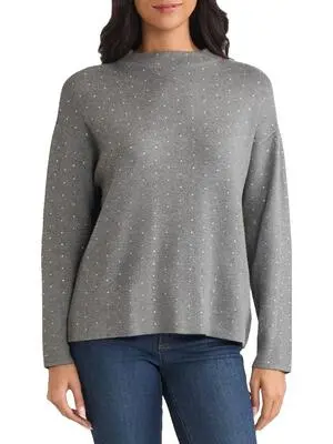 Jones New York Rhinestone Mock Neck Sweater - Smoke Heather