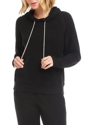 Karen Kane Rhinestone Drawstring Double Knit Hoodie - Black
