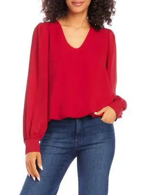 Karen Kane Puff Sleeve V-neck Top - Red
