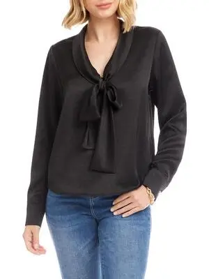 Karen Kane Tie Neck Satin Top - Black