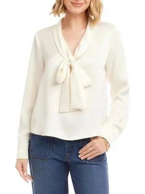 Karen Kane Tie Neck Satin Top - Cream