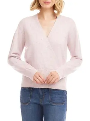 Karen Kane Sequin Embellished Wrap Sweater - Pink