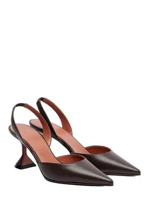 Amina Muaddi Holli 70 Leather Slingback Pumps - Brown