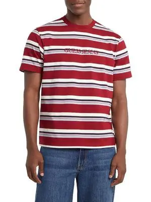 Guess Embroide Logo Stripe Organic Cotton T-shirt - Red