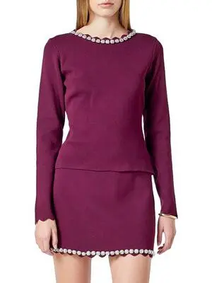 Endless Rose Jewel Neck Knit Top - Dark Violet
