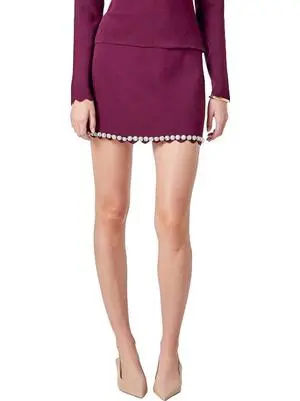 Endless Rose Knit Miniskirt With Scalloped Rhinestone Trim - Dark Violet