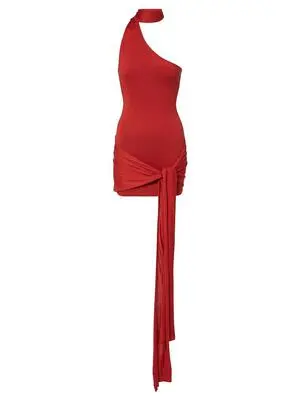 AYA MUSE Draped Silk-blend Jersey Minidress - Red